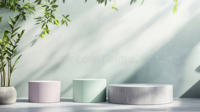 Three Empty Pastel Podiums with Varying Heights and Textures Cast ...