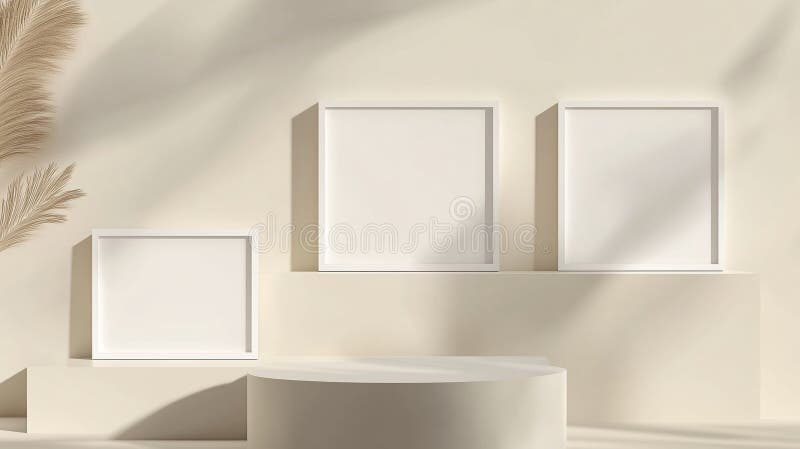 Minimalist Display of Three Blank Picture Frames on a Neutral Wall with ...