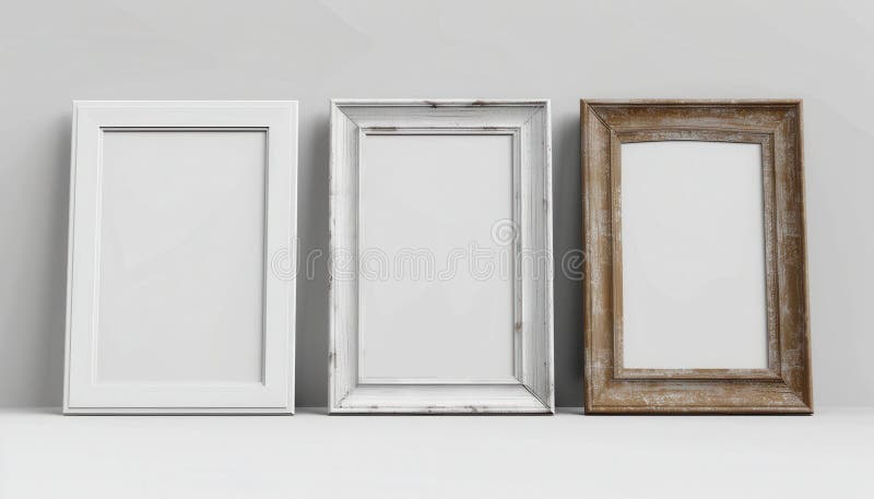 Three Empty Picture Frames Arranged on a Neutral Background Stock Image ...