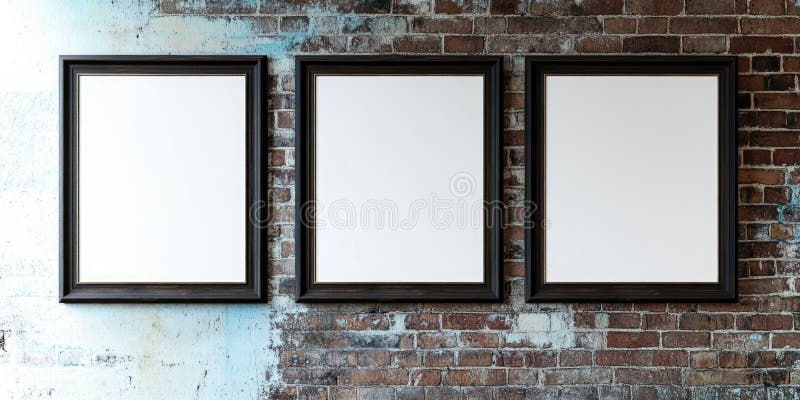 Three Empty Picture Frames Hung on a Brick Wall, Waiting for Photos ...