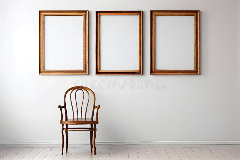 Three Empty Picture Frames on the Wall with a Chair. AI Generative ...