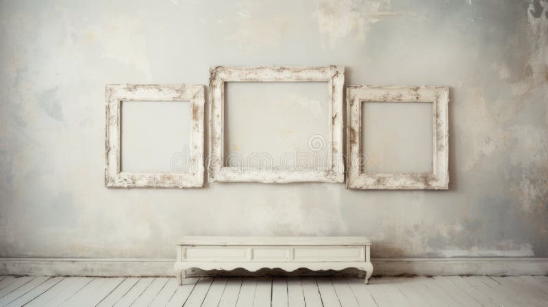 Three Empty Picture Frames on a Wall Next To a Bench. Generative AI ...