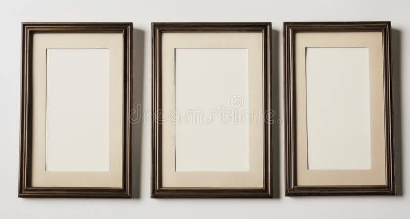 Three Empty Picture Frames on a White Wall Stock Illustration ...