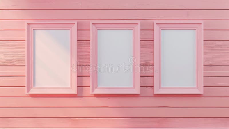 Three Empty Pink Picture Frames on Pink Wooden Wall Stock Photo - Image ...