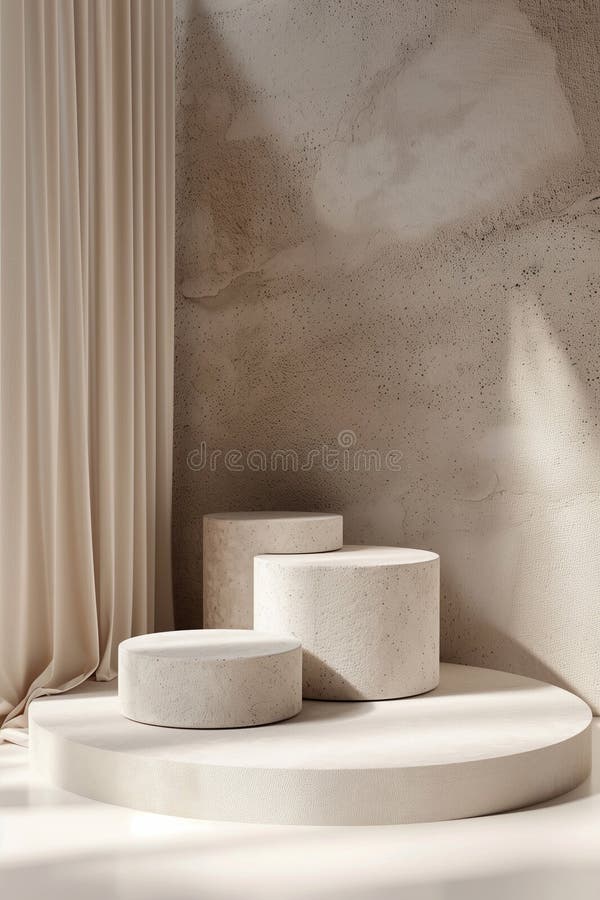 Three Empty Product Podium. Mockup with Three Stone, Minimal Scene ...