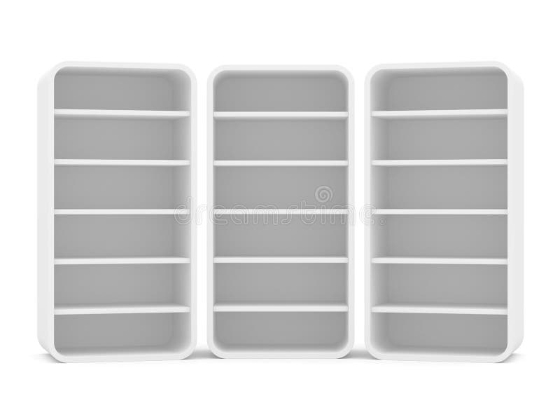 Three Empty Rotated Retail Shelves. Front View Stock Illustration ...