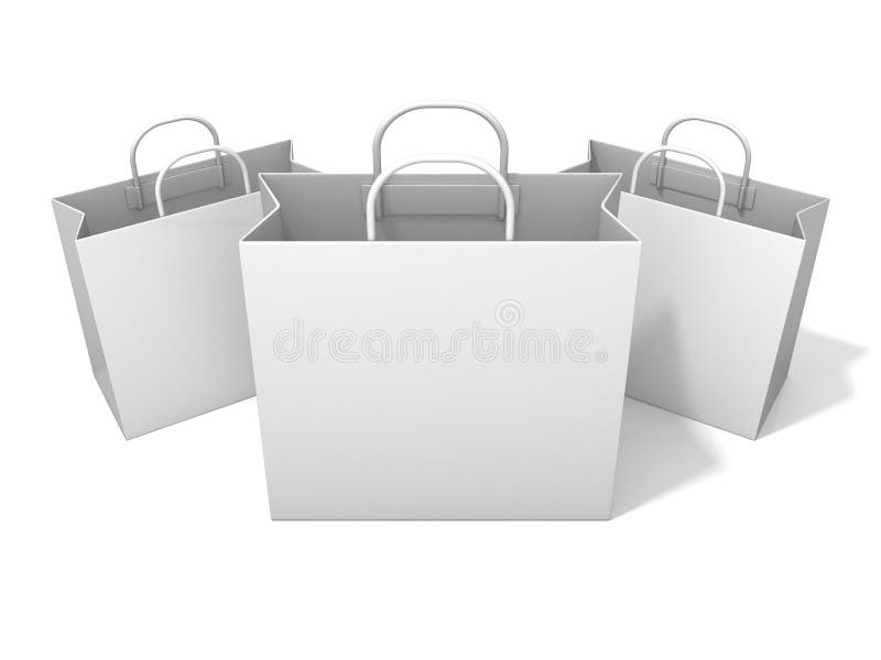 Three Empty Shopping Paper Bag. Front View Stock Illustration ...