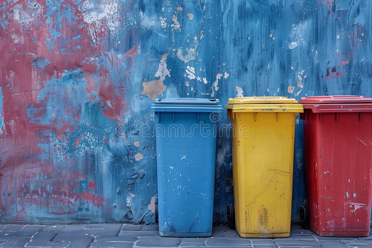Three Empty Trash Cans are Neatly Lined Up Against a Wall, Ready for ...