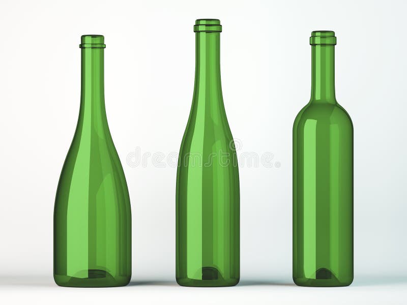 Three Empty Uncorked Bottles for Wine Stock Illustration - Illustration ...