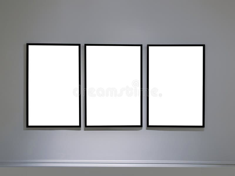 Three Empty Vertical Picture Frames Hanging on White Wall, Wall Art ...