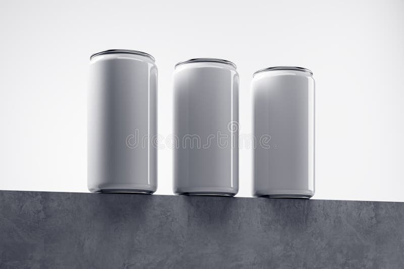 Three Empty White Drink Cans on Light Backdrop with Mock Up Place ...