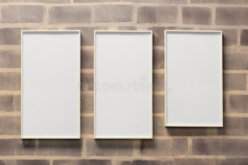 Three Empty White Frames on a Brick Wall Stock Illustration ...