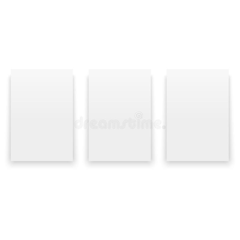 Three Empty White Vertical A4 Poster or Business Card Mockup. Vector ...