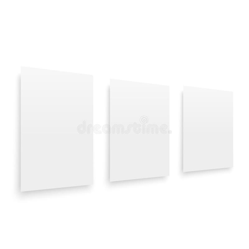 Three Empty White Vertical A4 Poster or Business Card Mockup. Vector ...