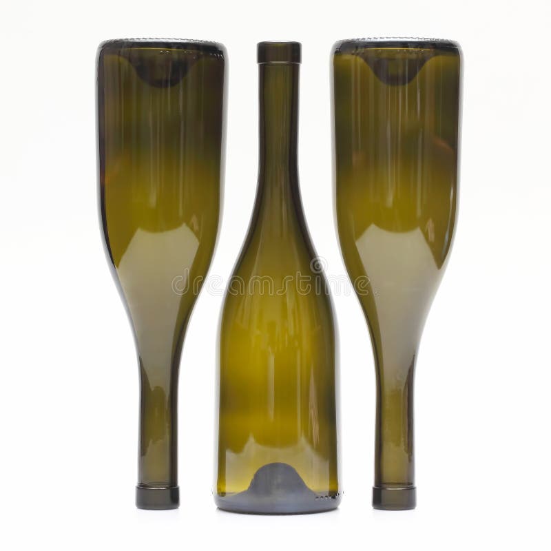 Three Empty Wine Bottles And Two Glasses Close Up On A White Background ...