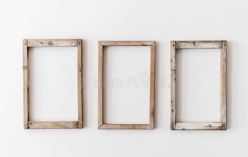 Three Empty Wooden Frames on a White Background with Polished for ...