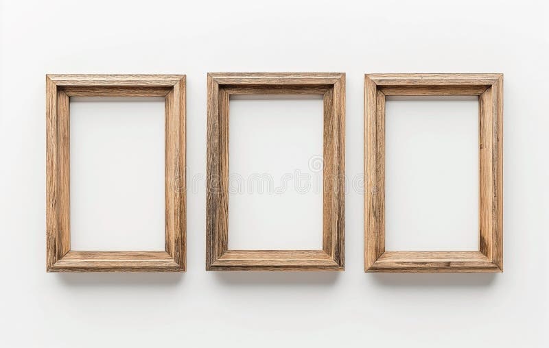 Three Empty Wooden Frames on a White Background with Polished for ...