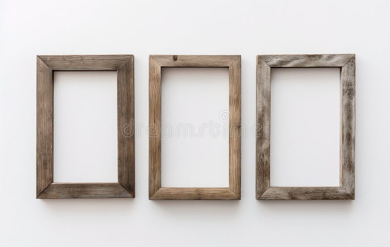Three Empty Wooden Frames on a White Background with Polished for ...