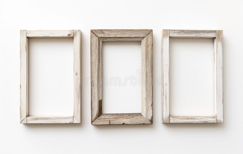 Three Empty Wooden Frames on a White Background with Polished for ...