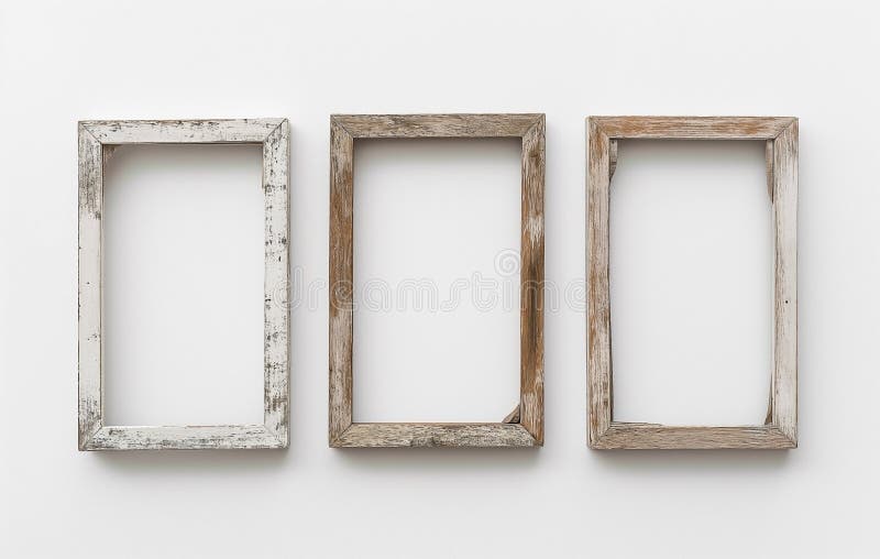 Three Empty Wooden Frames on a White Background with Polished for ...