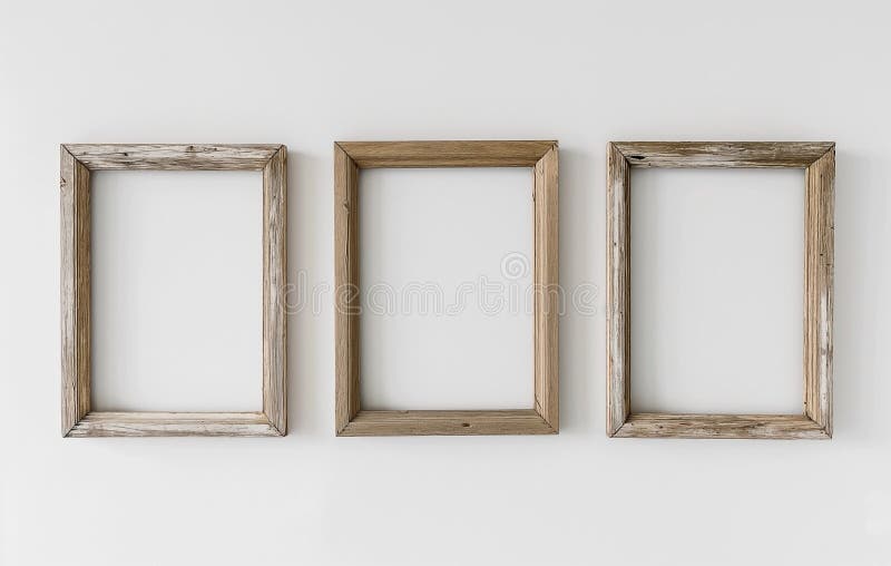 Three Empty Wooden Frames on a White Background with Polished for ...