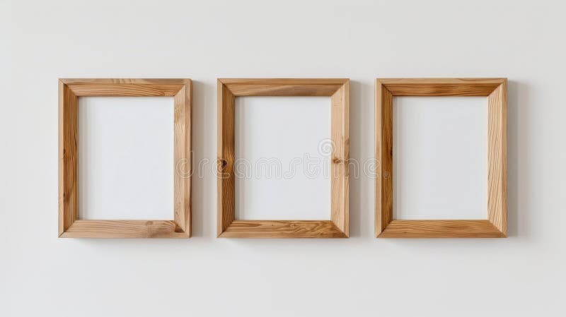 Three Empty Wooden Frames on White Wall, Minimalist Interior Decoration ...