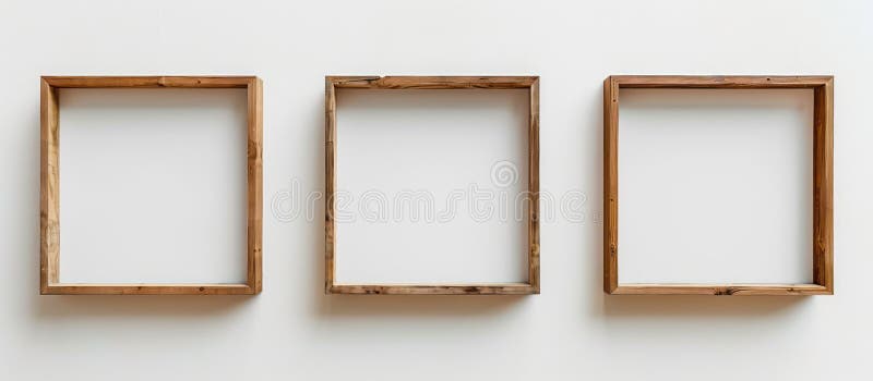 Three Empty Wooden Frames on a White Wall Stock Photo - Image of rustic ...