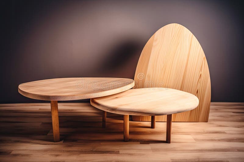 Three Empty Wooden Tables of Different Shapes and Sizes, for Photo ...