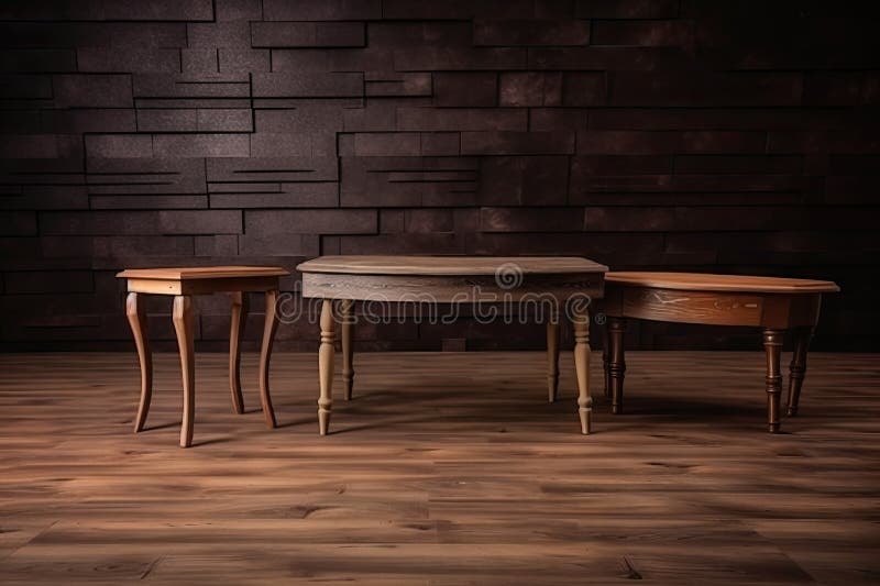 Three Empty Wooden Tables of Different Shapes and Sizes, for Photo ...