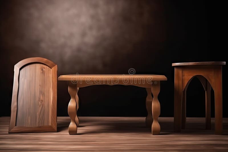 Three Empty Wooden Tables of Different Shapes and Sizes, for Photo ...