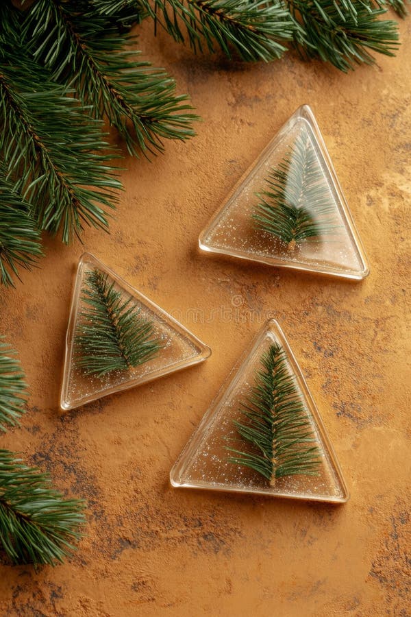 Three Enchanting Triangular Ornaments Showcase Delicate Pine Trees ...