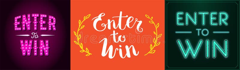 Three Enter To Win Sign Set. Vector Illustration Stock Vector ...