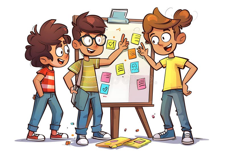 Three Enthusiastic Children Collaborating and Brainstorming Ideas Using ...