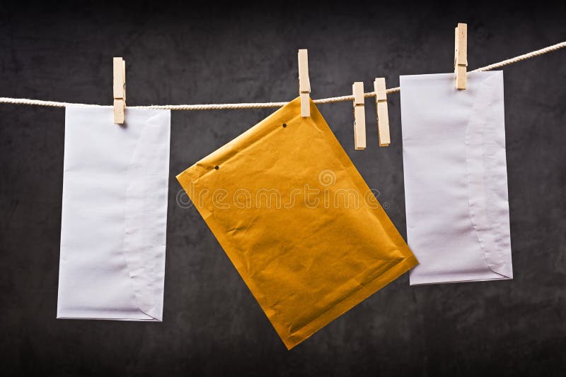 Three Envelope on Clothes Rope Stock Image - Image of mail ...