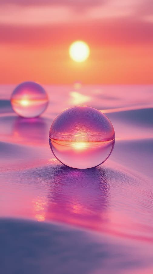 Three Ethereal Spheres Gracefully Floating on Tranquil Water during ...