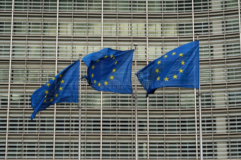 Three EU Flags in Front of the European Commission Building in Daylight ...