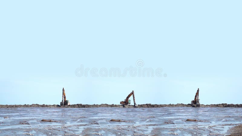 Three Excavators Dig Sand on a River Stock Video - Video of vehicle ...