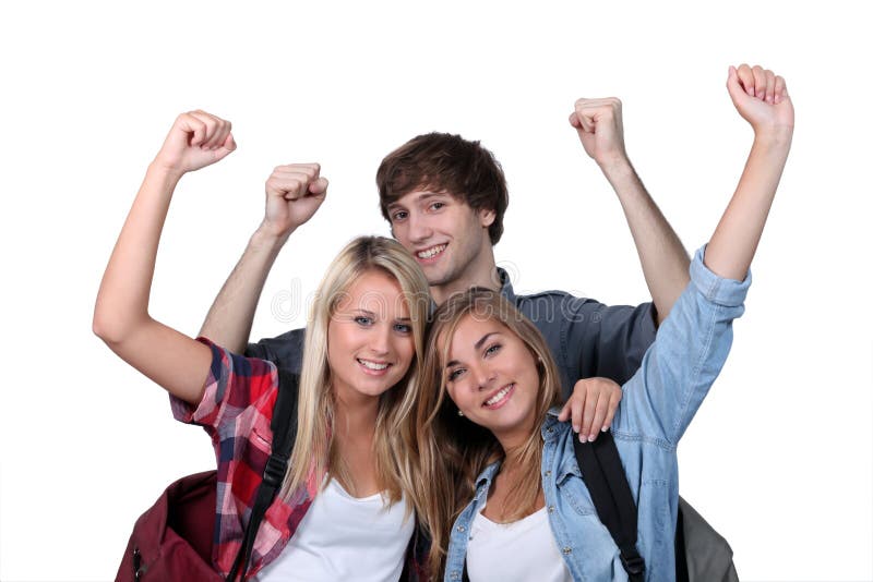 Happy High School Students on White Background Stock Image - Image of ...