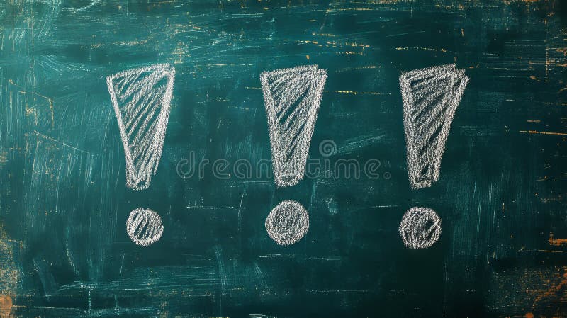 Three Exclamation Marks Drawn on a Chalkboard Stock Image - Image of ...
