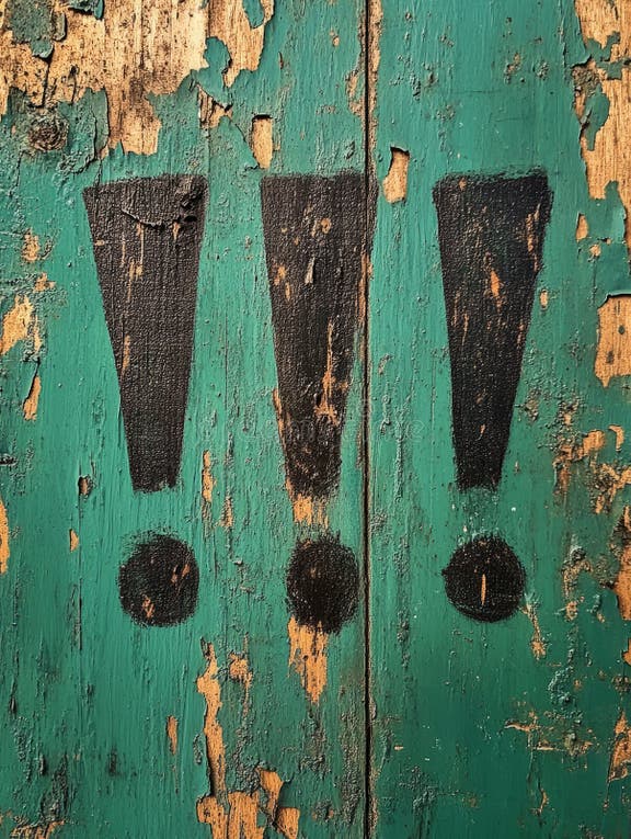 Three Exclamation Marks on a Weathered Wooden Surface. Stock Image ...