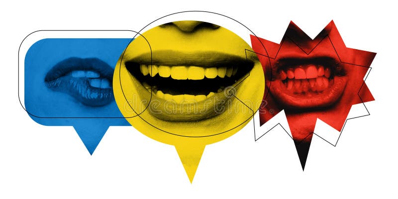 Three Expressive Mouths Inside Speech Bubbles in Bright Colors ...