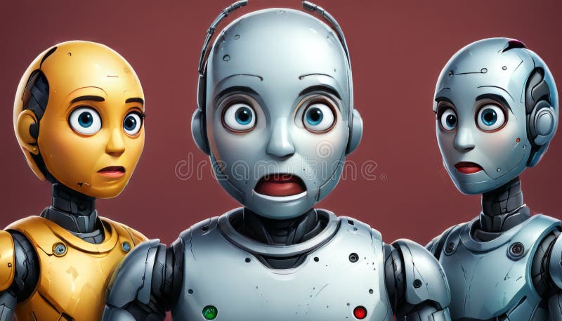 Three Expressive Robots Displaying Shocked and Surprised Faces Stock ...