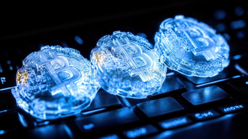 Three Exquisite Crystal Bitcoins are Elegantly Placed Atop a Sleek ...