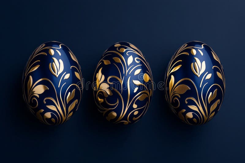 Luxurious Easter Eggs with Baroque Gold Detailing on Deep Blue ...