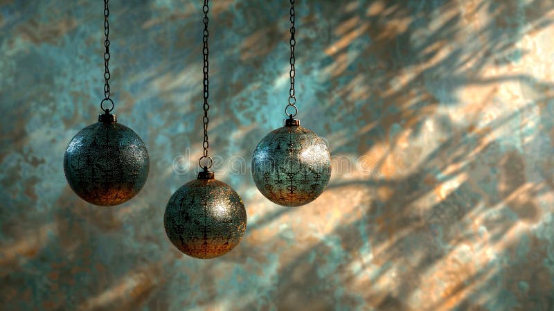 Hanging Decorative Spheres Casting Intricate Shadows on a Textured Wall ...