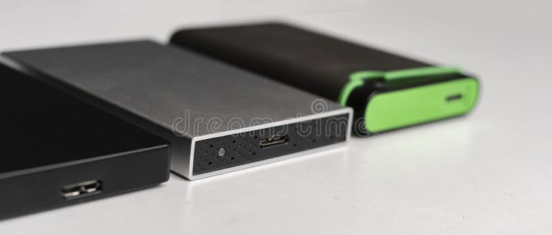 The Three External Hdd Drives One the Shelf, Data Backup Storage Stock ...