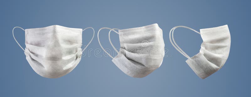 Three Face Mask on a Blue Background Stock Photo - Image of medical ...