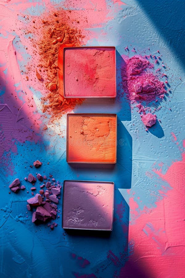 Three Face Powder Compacts are Arranged in a Vertical Row on a Blue and ...