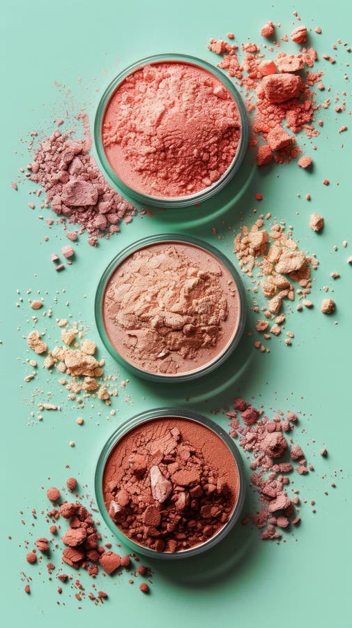 Three Face Powder Compacts in Different Colors are Shown on a Green ...