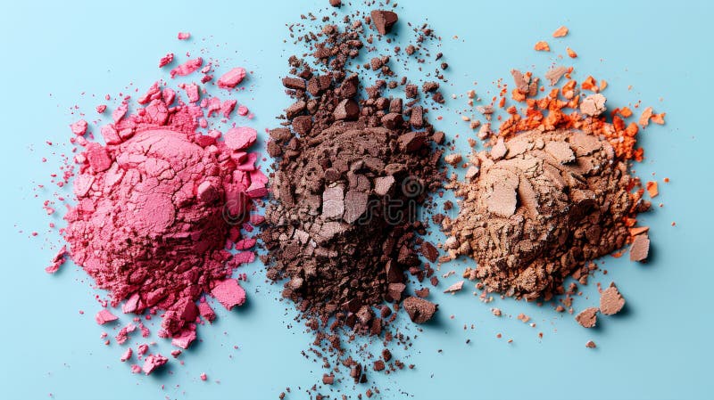 Three Face Powder Samples in Pink, Brown, and Beige are Scattered on a ...